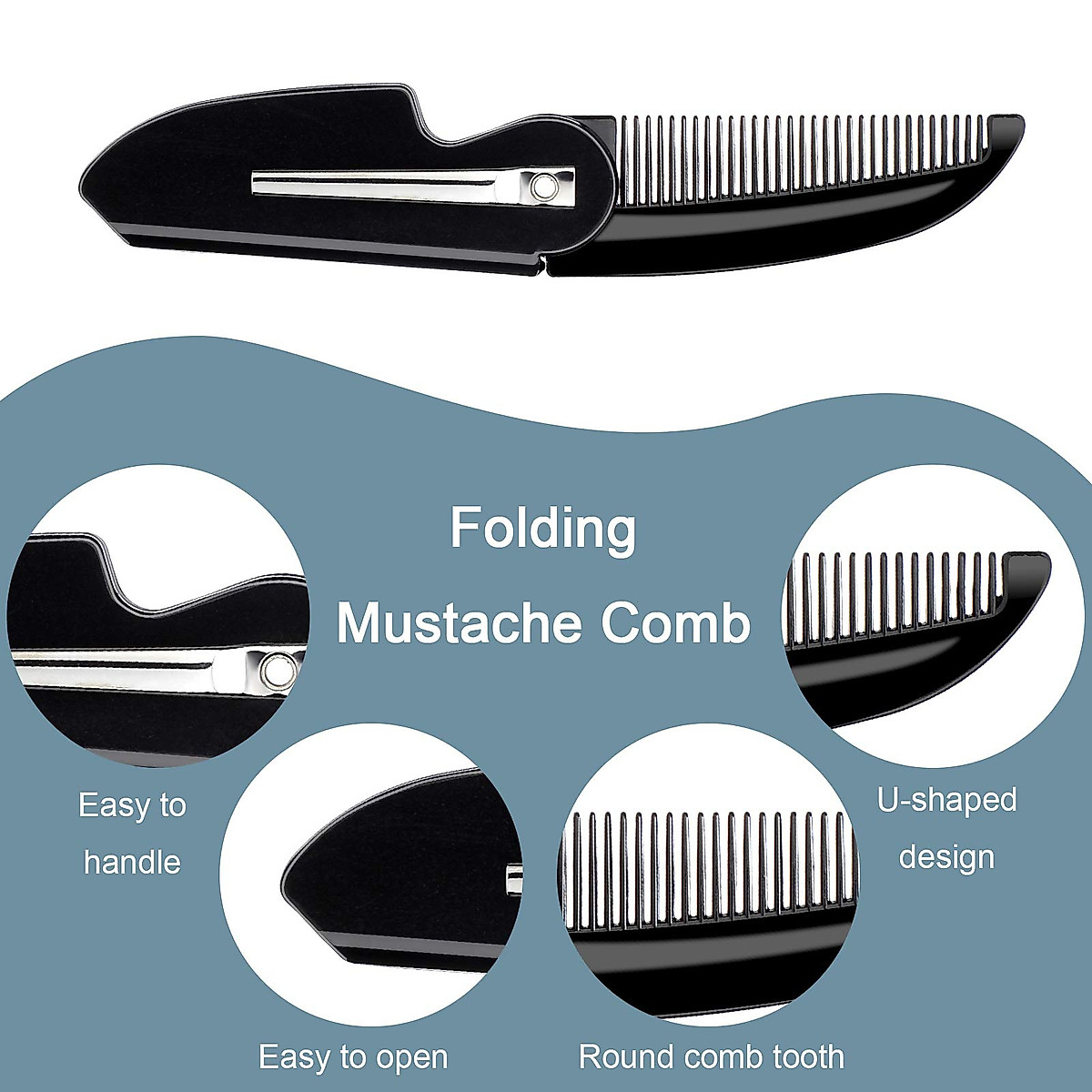 3 Pieces Folding Beard Comb Mustache Comb Small Pocket Comb for Men Everyday Grooming and Hair Care