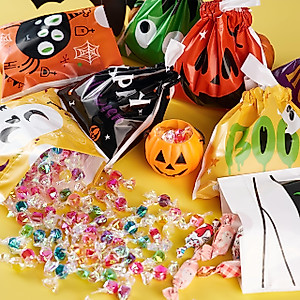 JOYIN 108 Pcs Halloween Drawstring Treat Bags with 9 Character Designs, Mini Halloween Goodie Gift Bags, Trick or Treat Candy Bags for Halloween Party Favor