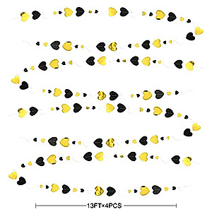 52Ft Black Gold White Love Heart Garland Hanging Paper Streamer Banner for Anniversary Bachelorette Engagement Wedding Bridal Baby Shower Birthday Mothers Day Valentines Day Party Decorations Supplies