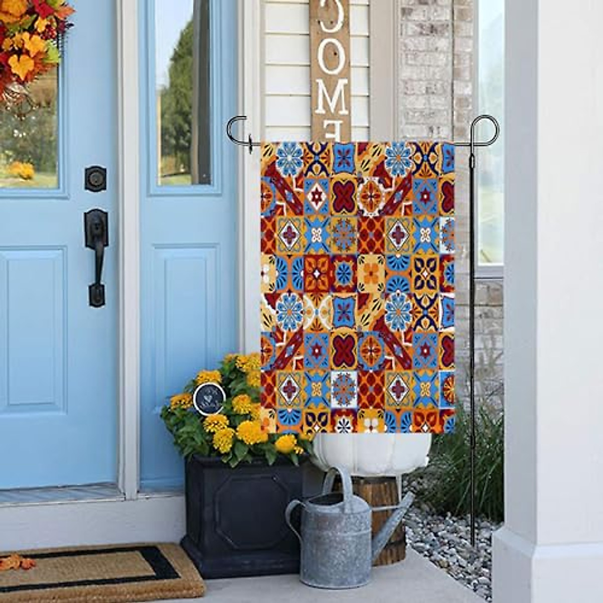 Double-sided garden flag Mexican Talavera Ceramic Tile Pattern Outdoor Flag Garden Flag Yard Outdoor Decoration （12×18in）.