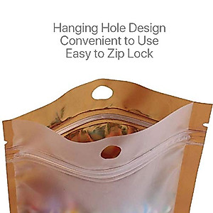 50 Pcs Clear Golden Zip Lock Mylar Bags Aluminum Foil Resealable Plastic Valve Zipper Pouches Bulk Food Storage Foil Lined Grip Seal Wrap (13cm x 8cm)