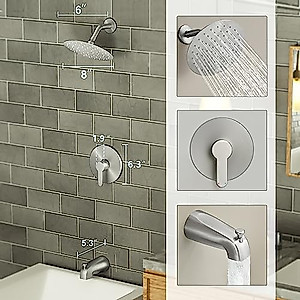 Holispa Tub Shower Faucet, Brushed Nickel Shower Faucet Set with 8-Inch Rainfall Shower Head and Tub Spout, Shower Tub Faucet Set Complete (Included Shower Valve), Tub Shower Trim Kit, Brushed Nickel