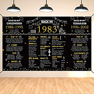 DARUNAXY 40th Birthday Black Gold Party Decoration, Back in 1983 Banner 40 Year Old Birthday Party Poster Supplies, Extra Large Fabric Vintage 1983 Backdrop Photography Background for Men and Women