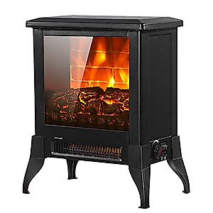 1400W Electric Fireplace Heater, Freestanding Electric Fireplace with Realistic Flame Effect, Portable Fireplace with Adjustable Temperature and Overheat Protection, Metal Stove Fireplace Heater