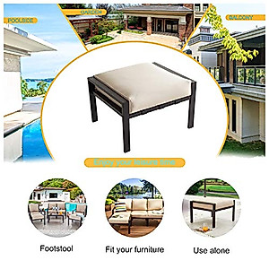 LOKATSE HOME Outdoor Ottoman Patio Footstool Small Seat Furniture with Soft Thick Cushion for Garden Yard Deck Poolside, Beige