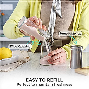 Salt Shaker or Pepper Shaker with Adjustable Pour Holes - Elegant Stainless Steel Spice Dispenser - Perfect for Himalayan, Table Salt, White and Black Pepper (Salt Shaker)