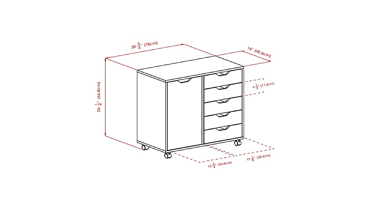 Winsome Halifax Black Storage Cabinet with 5 Drawers & Side Shelf