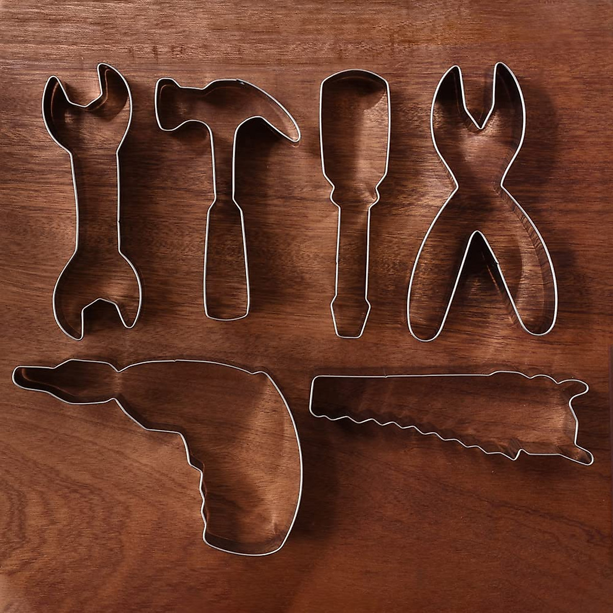 LILIAO Cookie Cutters Construction Tools Cookie Cutter Set, 6 Pcs, Hammer, Wrench, Screwdriver, Pliers, Electric Saw and Drill, Stainless Steel