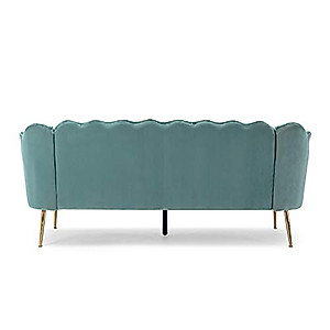 Christopher Knight Home Reitz Channel Stitch 3 Seater Shell Sofa - Velvet - Turquoise/Gold