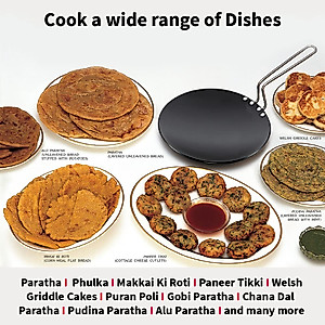 Futura 10inch Hard Anodised Concave Tava Griddle, 10-Inch, 4.88 with Steel Handle, 26 cm, Black