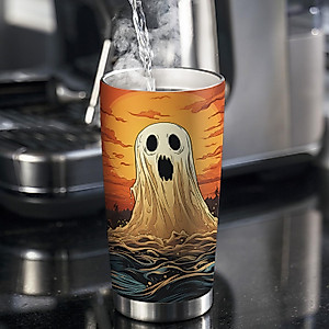 ORCAE 20oz Halloween Pumpkin Ghost Tumbler, Boo Boo Ghost, Trick or Treat, Halloween Gifts, Coffee Thermos, Stainless Steel Double Wall Vacuum Insulated Coffee Mug, Travel Cup with Lid- AE