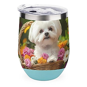 Shih Tzu Dog Flower Basket Insulated Tumbler with Lid Stainless Steel Coffee Mug Cute Wine Tea Water Cup Green-style