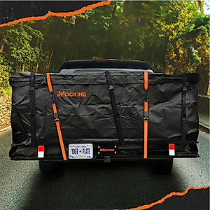 Mockins 70"x30"x6" XXL Folding Trailer Hitch Cargo Carrier |500Lbs. Capacity All-Weather Luggage Rack for SUV & Car| Cargo Racks for Trailer Hitch w/Stabilizer & Straps| Cargo Basket Fits 2" Receiver