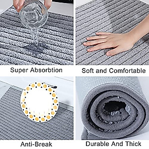 BEQHAUSE Kitchen Rugs and Mats Non Skid Washable Kitchen Floor Mat with TPR Backing 100% Polyester Grey Kitchen Mat Set of 2 Absorbent Runner Rugs for Kitchen 20x30inch/20x48inch