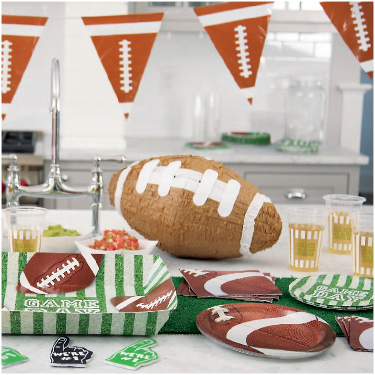 Football Party Game Ball Oval Paper Dinner Plates, Beverage Napkins, and Beverage Cups (Serves 16)