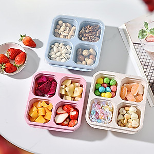 Guaber Multicolored Compartmental Food Storage Container, Reusable Meal Preparation, 4-Compartment Snacks Box, Plastic, Green, Flip Top, 16.5x15.5x5.5cm/6.49x6.10x2.16inch