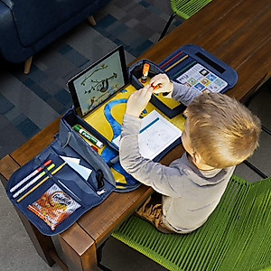 JumpOff Jo – Kids Car Seat Travel Tray, Kids Activity Tray, Activities for Travel, Cars, and Tables, Tablet Holder for Kids in The Car, 17" x 12” - Blue Dinosaurs