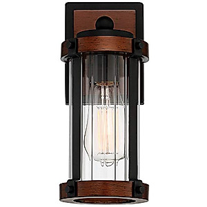 John Timberland Stan Country Cottage Rustic Outdoor Wall Light Fixture Black Aluminum Dark Wood Finish 11 3/4" Clear Glass for Exterior House Porch Patio Outside Deck Garage Front Door Garden Home