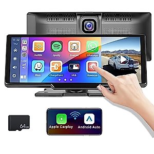 Portable Car Radio Apple Carplay Wireless Car Stereo Receiver 9.3 inch Apple car Play Display Screen GPS Navigation for Cars with Android Auto Bluetooth Google Assistant FM DVR Voice Control