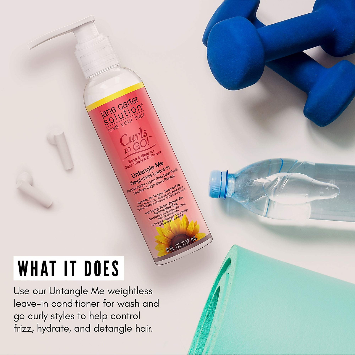 JANE CARTER SOLUTION Curls to Go Untangle Me Weightless Leave-In Conditioner (8oz) - Nourishing, Moisturizing, No Buildup