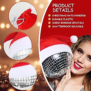 Liliful 2 Pcs Christmas Large Disco Ball Ornament With Santa Hat Silver Hanging Reflective Disco Ball for Party (12'', 8'')