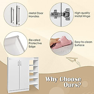 Giantex Shoe Cabinet, Freestanding Shoe Rack Storage Organizer with 5-Postition Adjustable Shelves, 2-Door Storage Cabinet with 5 Open Compartments for Entryway Hallway Living Room (White)