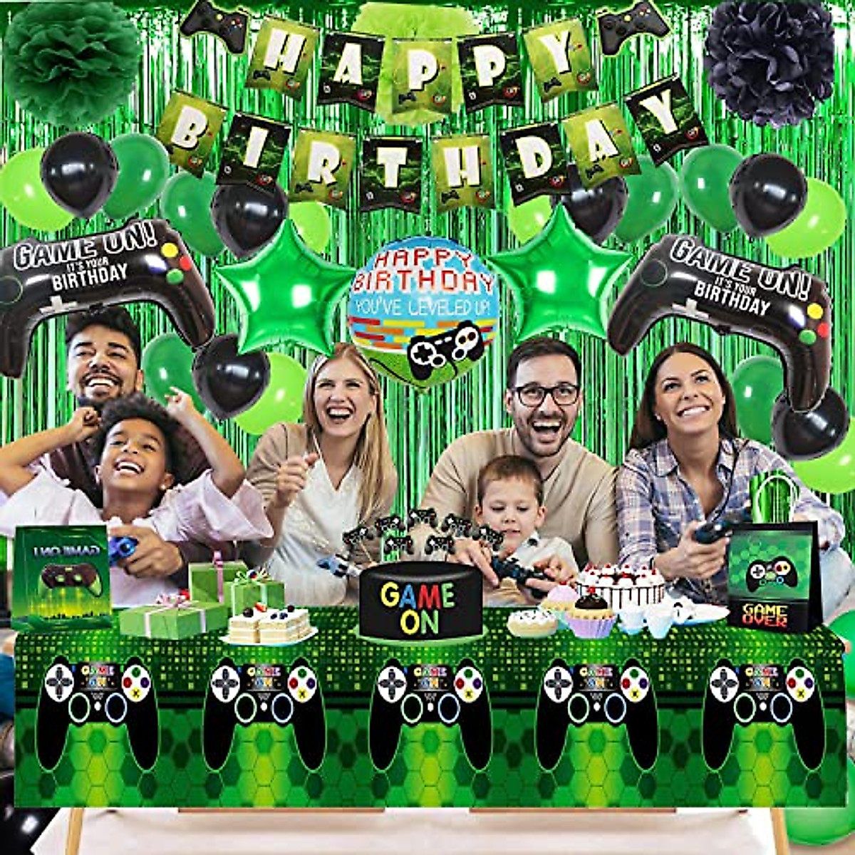 Video Game On Theme Birthday Party Decorations Set Happy Birthday Banner Balloons Tablecloth Foil Curtain Cake Toppers For Birthday Party, Boys Party, Family Party Supplies