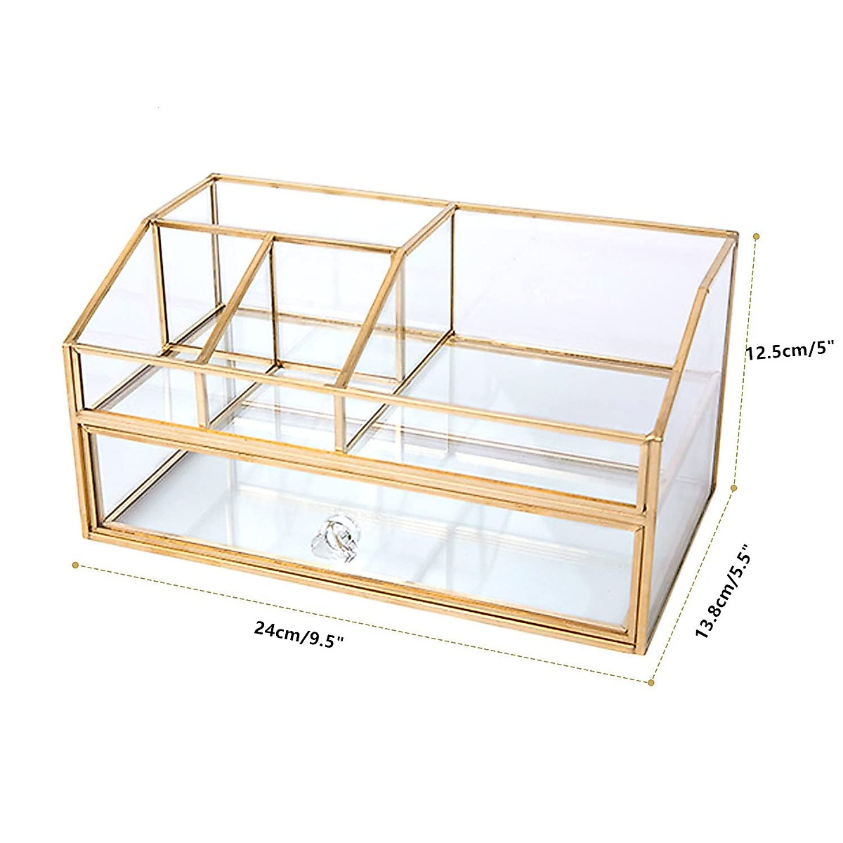 bofeiull Glass Makeup Brush Holder, Makeup Brush Organizer Jewelry Display Box, Nordic Style Elegant Glass Makeup Organizer Nail Polish Lipsticks Eyeliners Holder for Vanity Bathroom Bedroom Office