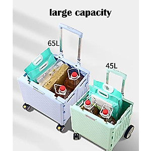 Shopping Trolley Cart, Outdoor Garden Trailer with Adjustable Handle, Portable for Groceries Teacher Crate Foldable Utility Cart with Lid and 8 Wheels Stair Climbing Collapsible Storage Cart