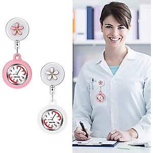 AGEN KGEN 3X Retractable Nurse Watch for Nurses Doctors, Clip-on Hanging Lapel Nurse Watch Silicone Cover Brooch Fob Pocket Watch Badge Reel (Pink)