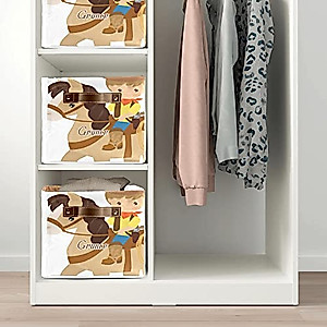 Western Cowboy Horse Custom Storage Basket ,Personalized Storage Bins Cubes Organizer with Handle for Bedroom Wardrobe,Nursery,Basket 1 Pack