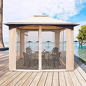 AFLHYJK 10' X12' Patio Gazebo Canopy with 2-Tier Soft Top Roof and Steel Frame,Outdoor Gazebo with Mesh Netting Sidewalls