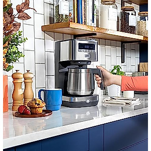 GE Drip Coffee Maker With Timer | 10-Cup Thermal Carafe Pot Keeps Coffee Warm for 2 Hours | Adjustable Brew Strength | Wide Shower Head for Maximum Flavor | Kitchen Essentials | Stainless Steel
