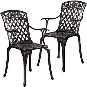 Withniture Cast Aluminum Patio Chairs Set of 2, Patio Bistro Dining Chairs Set with Large Back, All Weather Metal Outdoor Chairs for Garden Deck Backyard, Lattice Weave Design