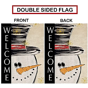 Winter Christmas Garden Flag Snowoman Welcome Snowflakes Vertical Double Sided Rustic Burlap Outdoor 12.5 x 18 Inch Seasonal Holiday Outdoor Decorations Farmhouse Yard Decor