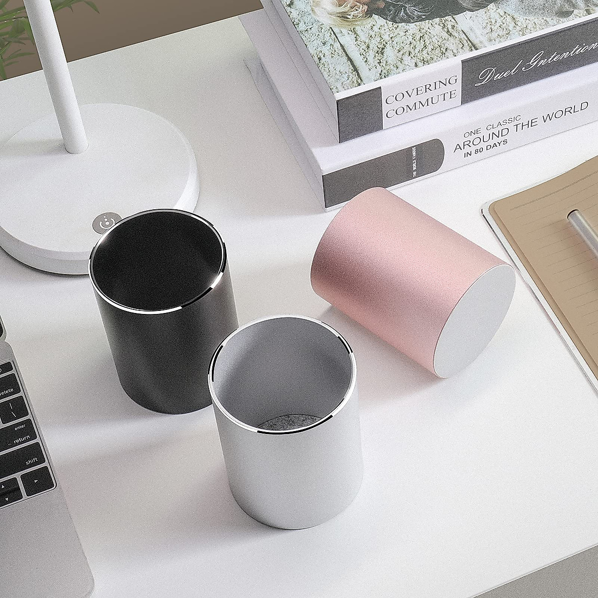 Vaydeer Metal Pen Holder Aluminum Pencil Holder for desk, Round Desktop Organizer and Black Pencil Cup for Office, School, Home and Stationary Supplies (3.15 x 3.15 x 3.94 Inches)