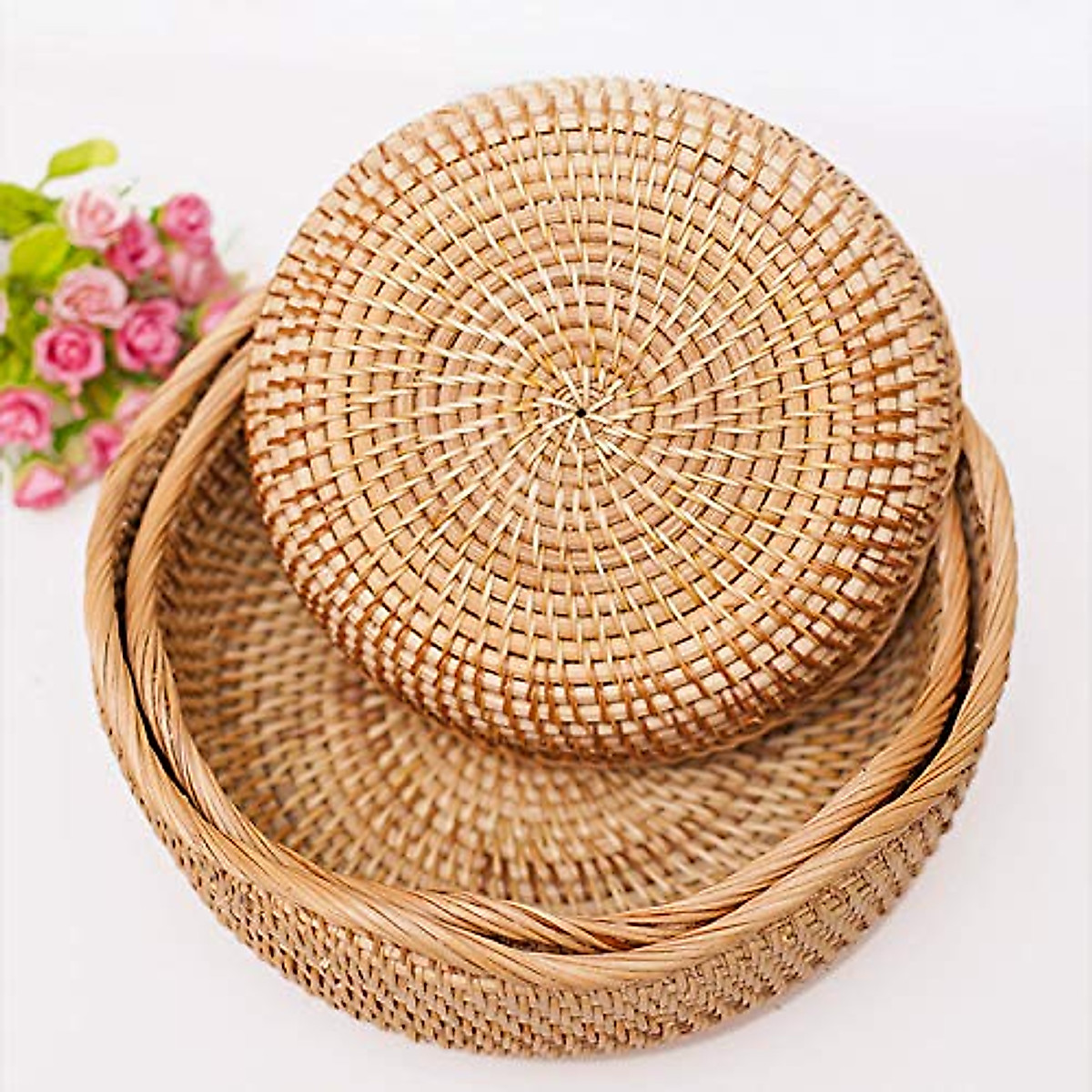 Rattan Round Fruit Baskets, Wicker Storage Bowls, Natural Woven Serving Basket Bowls, Decorative Baskets for Kitchen Counter Organizing, set of 3