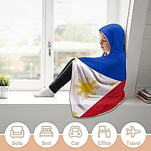 Philippines Flag Hooded Blanket-Wearable Hooded Cape Blanket Shawl for Kids, Adults, Teens