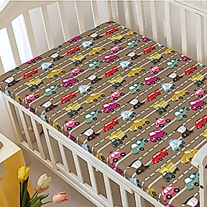 Cars Themed Fitted Crib Sheet,Standard Crib Mattress Fitted Sheet Soft Toddler Mattress Sheet Fitted-Baby Sheet for Boys Girls, 28“ x52“,Multicolor
