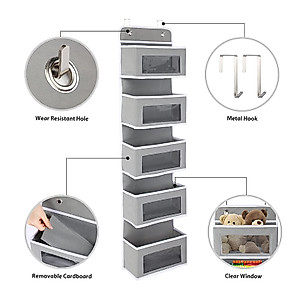 sysucpion Over The Door Hanging Organizer Storage with 5 Clear Window Large Capacity Pocket and 2 Metal Hooks for Pantry,Closet,Bathroom,Kitchen,Nursery,Dorm