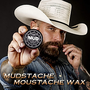 Bossman MUDstache Unscented Mustache Wax – No Pull - Spreads Easy for a Strong Non-Tacky 24 hr Hold - Tame, Train and Style - Moustache Wax for Men (1oz)