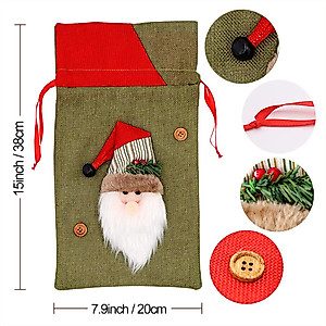 Jolik Santa Sacks Drawstring Christmas Bags, 3D Design Fabric Christmas Bags for Christmas Party Supplies, 15 x 8 inch