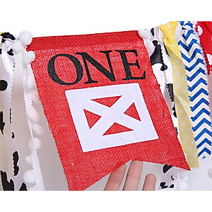 WAOUH Farm High Chair Banner for 1st Birthday - First Baby Birthday Party Theme Decoration, Fabric Garland Cake Smash Photo Prop,Birthday Souvenir and Gifts (Red Birthday Banner)