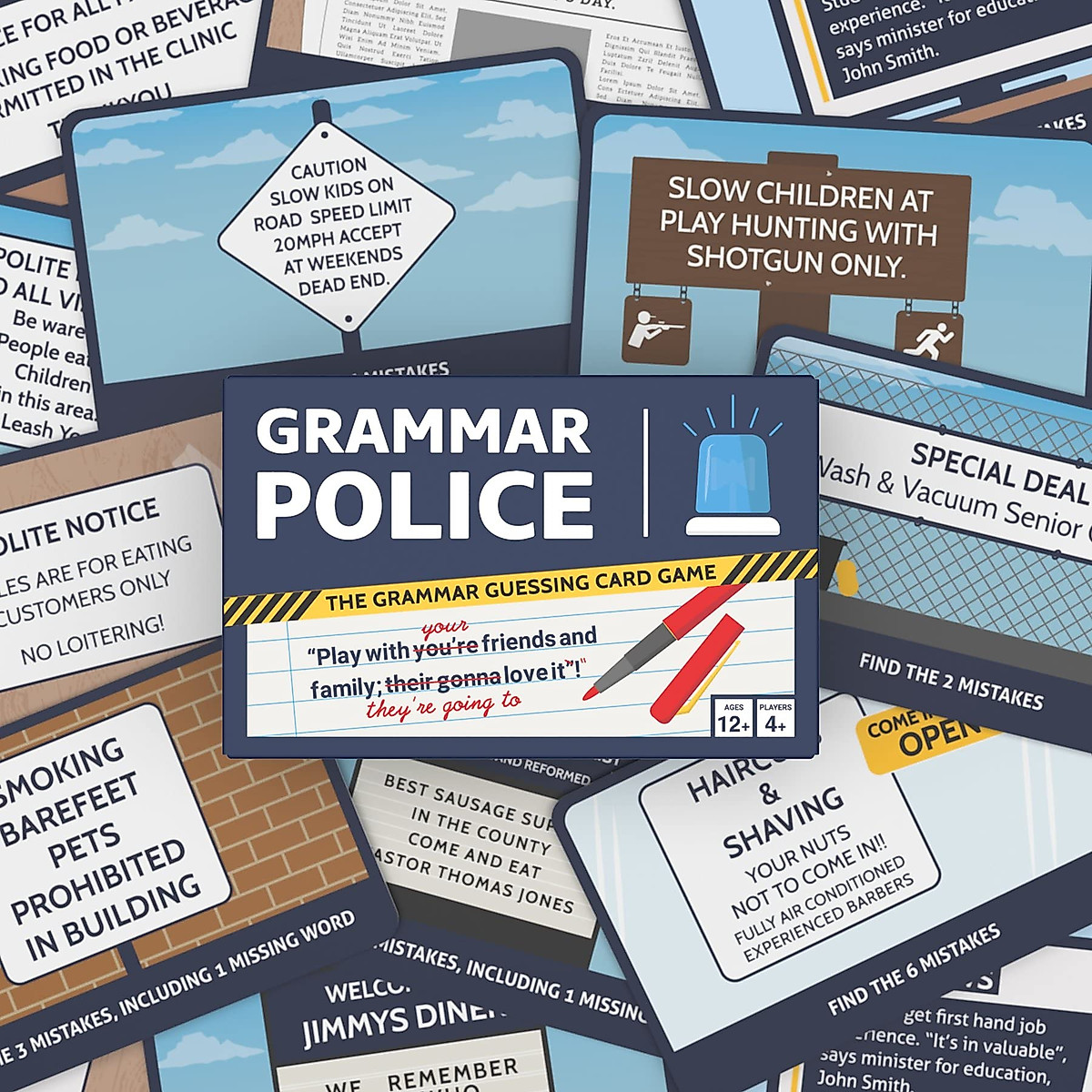 Grammar Police Game - Correct The Bad Grammar Flash Card Game - Fun Grammar Detective Game - Suitable for Family, Kids, Teenagers & Adults