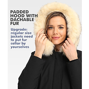 PUREMSX Down Coat for Women, Warm Winter Thick Faux Fur Hood Hiking Spring Outdoor Puffer Jacket Mother's Gift,Black,Large