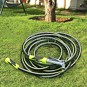 Grace Green Garden Hose,Hybrid 5/8 in.×100FT Water Hose With Zinc Alloy Nozzle, Both End SwivelGrip, Heavy Duty, Light Weight, Flexible