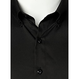 HOOD CREW Men’s Long Sleeve Button Down Shirt Slim Fit Casual Solid Dress Shirts Black 3XL