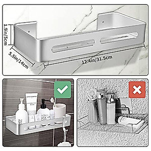 Shower Caddy, 2 Packs Shower Shelf No Drilling, Adhesive Shower Rack Wall Mounted with 4 Hooks, Rustproof Bathroom Shower Storage Organizer