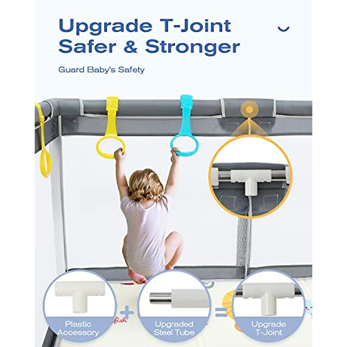 HEAO Baby Playpen | Baby Playard with Mat for Babies and Toddlers, Kids Play Pen with Bag, 71x47" Baby Play Yards, Safety Baby Fence with Breathable Mesh, Light Grey