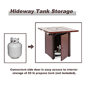 Propane Fire Pit Table 28" Outdoor Gas Fire Pit Table, 50000 BTU 28 inch Square Fire Table with Lid & Lava Rock, Brown Texture, for Outside Patio Yard Party Garden and Lawn